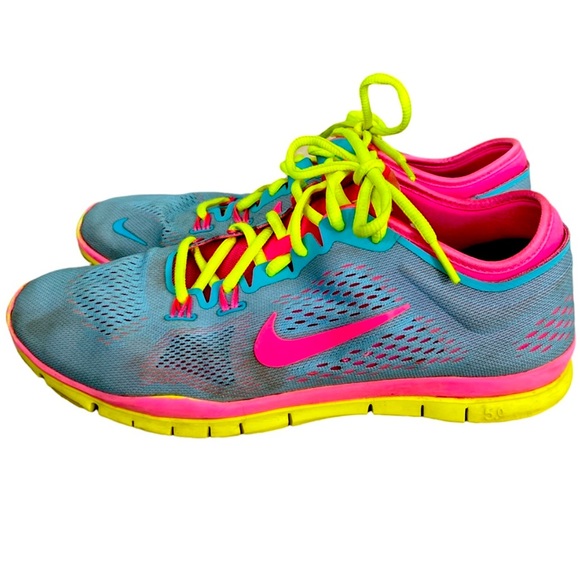 Nike | Shoes | Nike Free Tr Neon Running Sneakers Blue Pink Highlighter ...